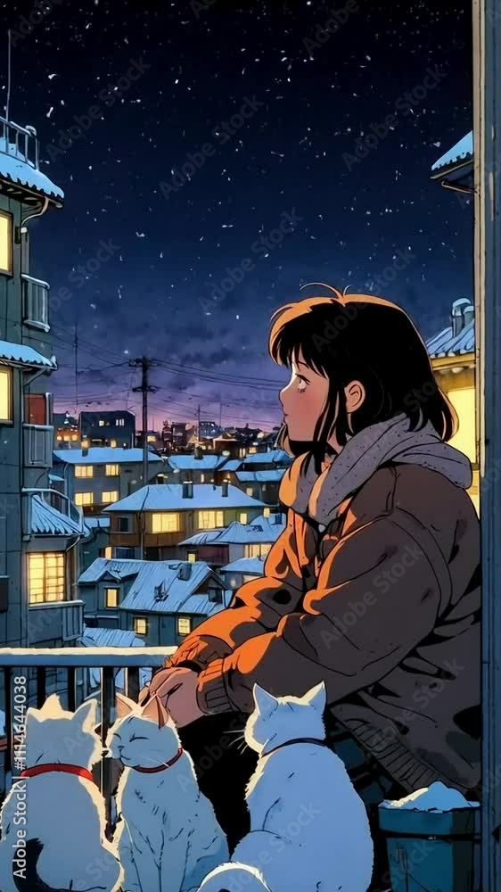 anime girl under snow falling, lofi, snow falling, 4K resolution ...