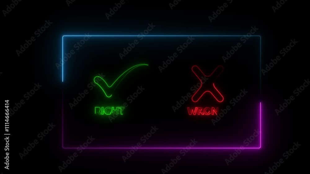 glowing neon Right or Wrong , right or wrong symbols checkmark ...