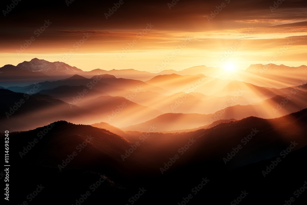 Photo & Art Print Sunrise casts ethereal light over overlapping ...