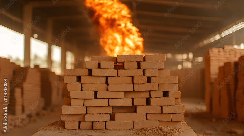 Brick Factory with Brick Firing Process - Industrial Scene Showing the ...