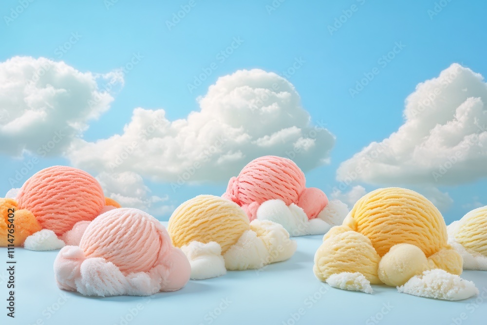 A playful arrangement of ice cream scoops shaped like different types ...