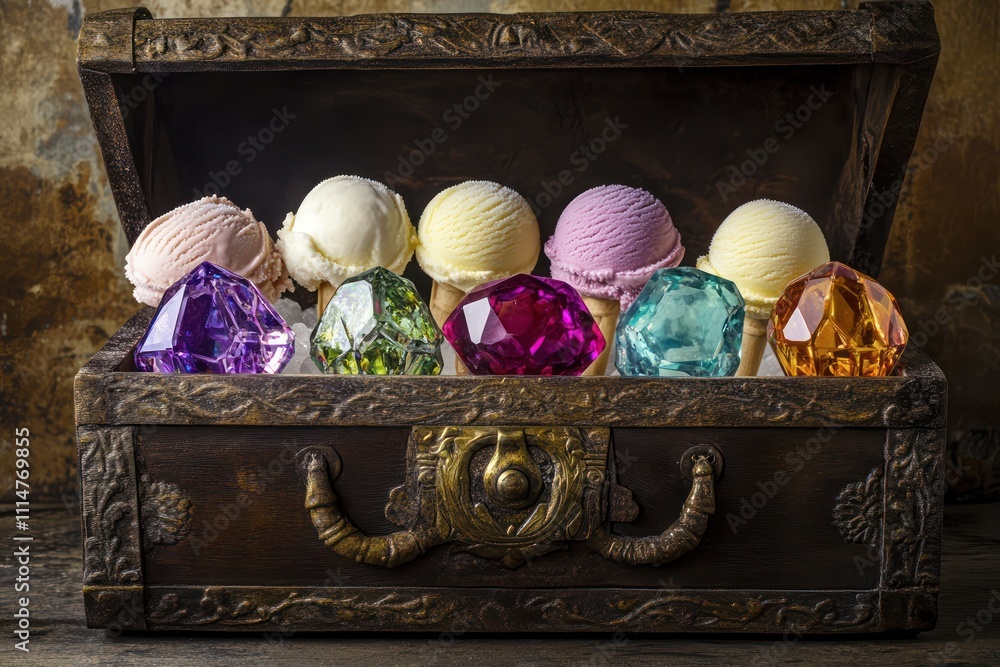 An artistic image of ice cream scoops arranged to look like different ...