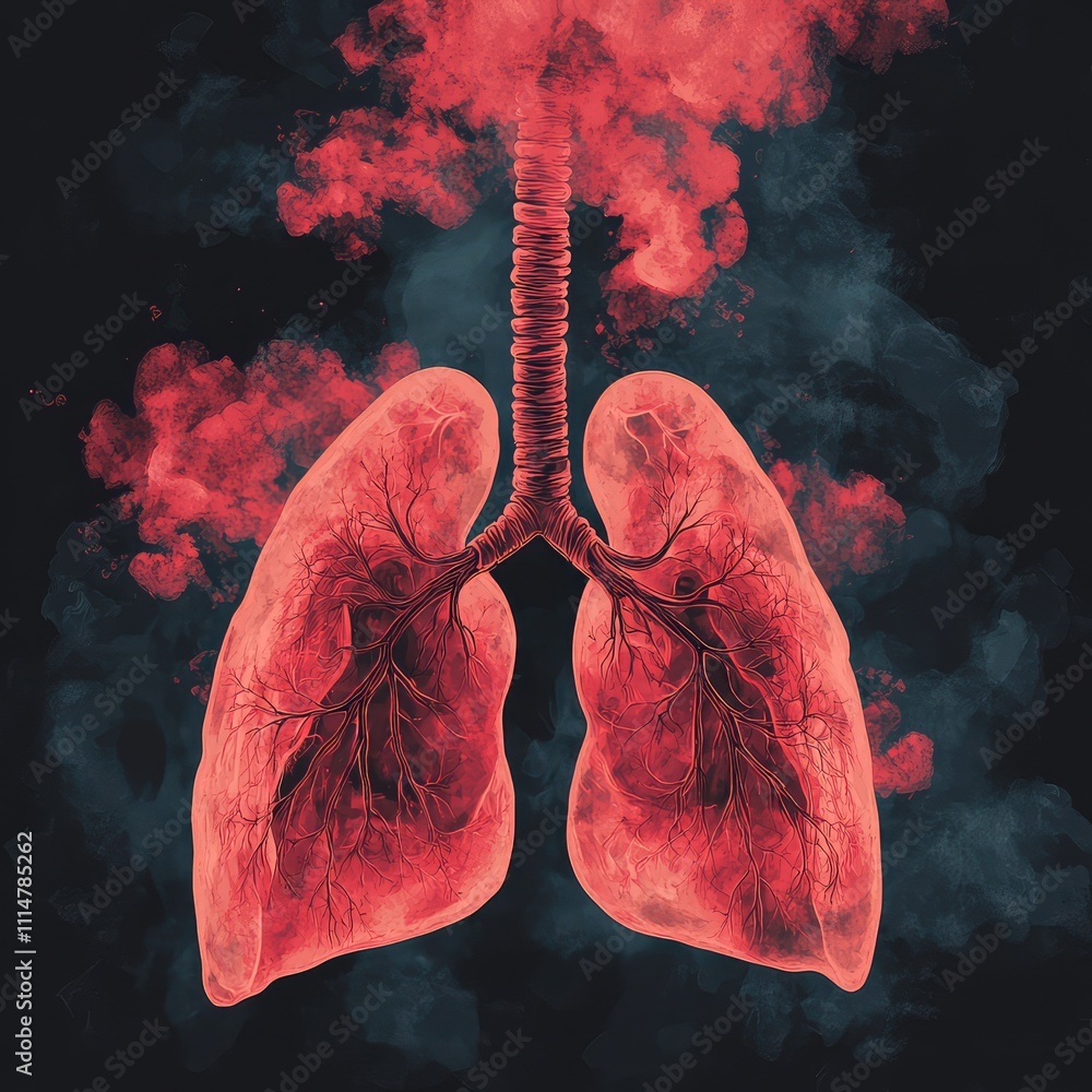 Illustration of Sick Lungs in Poor Air Quality, Highlighting Smoker's ...