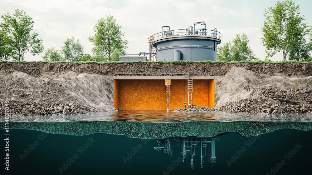 Cross-section of a Biogas Reactor: Diagram-style cutaway of an ...