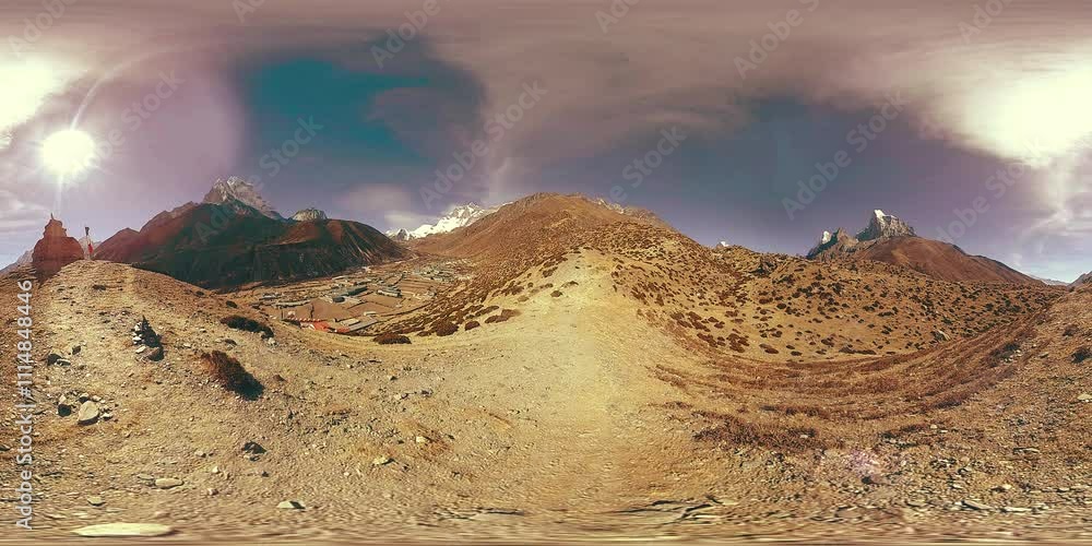 4K VR of Dingboche and Pheriche village in Nepal, basic point of ...