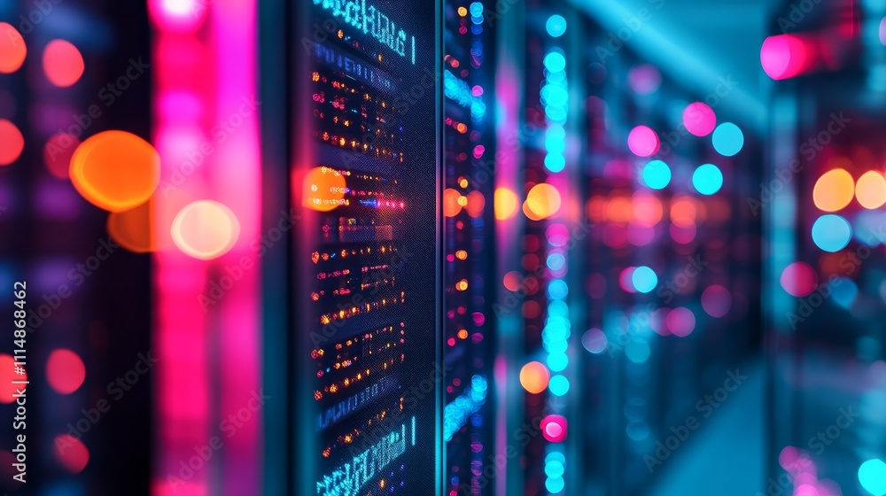 Close up of a server rack in a data center showcasing the complexity of ...