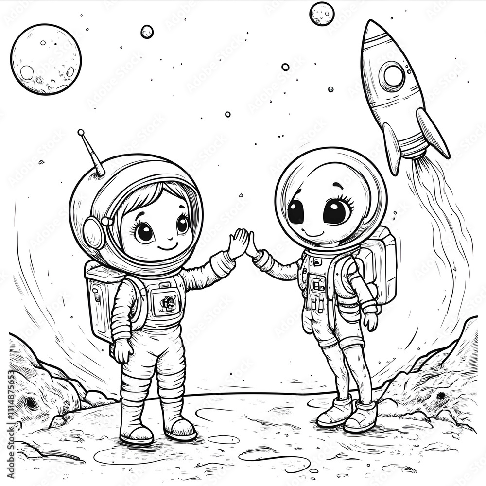 an astronaut girl stands next to an nonhumanoid alien monster there ...