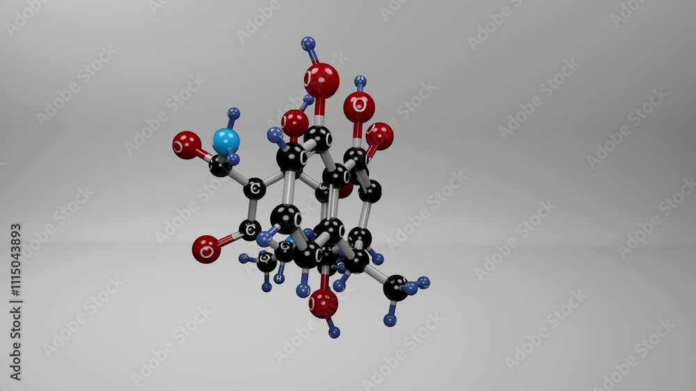 Doxycycline molecule. Molecular structure of vibramycin, used to treat ...