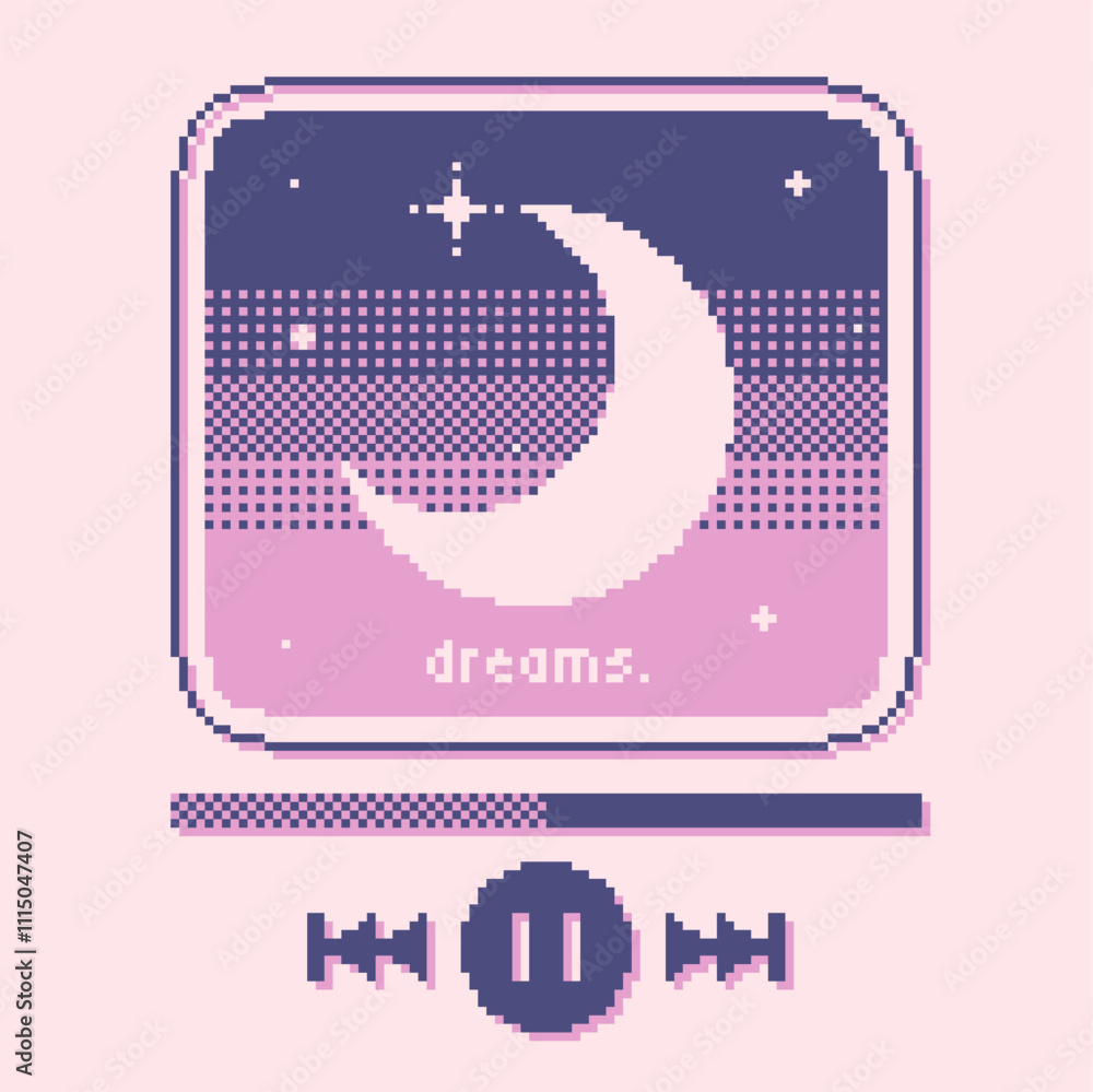Lo-fi Pixel Art Style PLaying Music Interface with Crescent Moon Cover ...