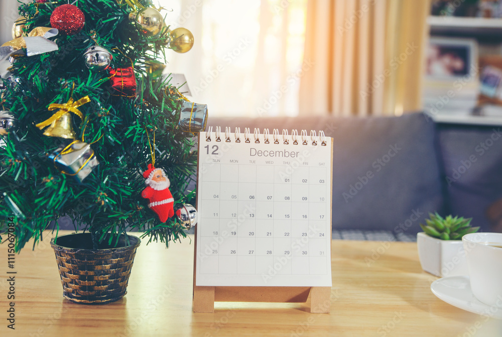 2025 Calendar desk and Christmas tree place on business table, for ...