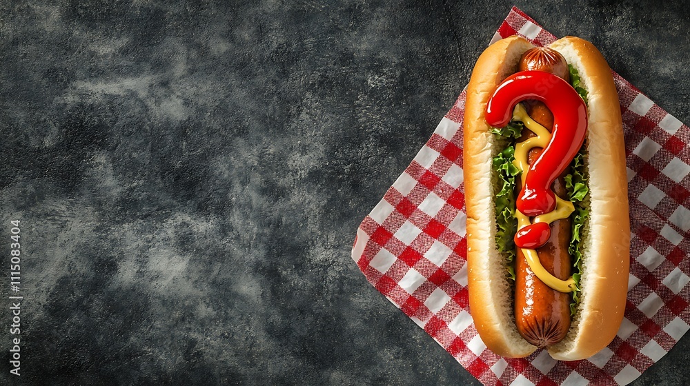 Hot dog with ketchup question mark. Stock Illustration | Adobe Stock
