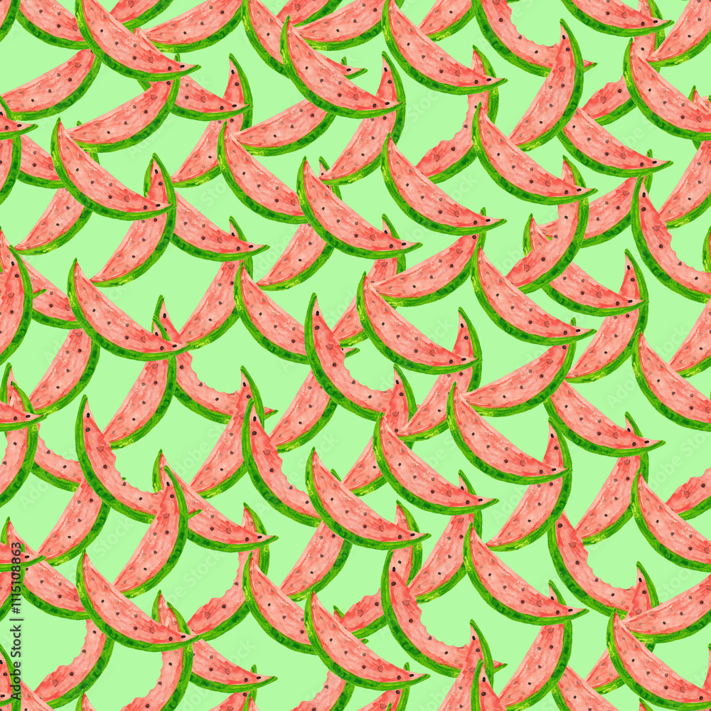 Hand drawn watercolor seamless pattern with watermelon slices, summer ...