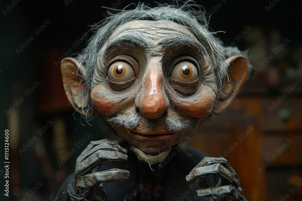 Detailed Close-Up of an Expressive Handmade Puppet with Intricate ...