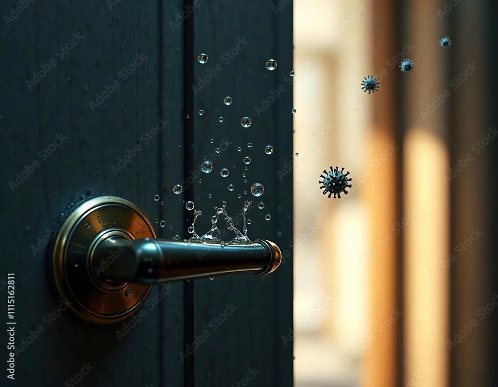 Tiny droplets of water and airborne virus particles floating in mid-air ...