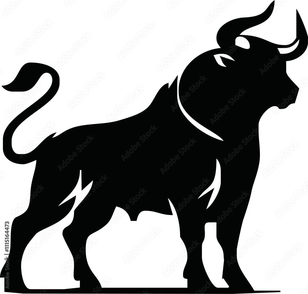 Black silhouette bull financial icons. Isolated on white background ...