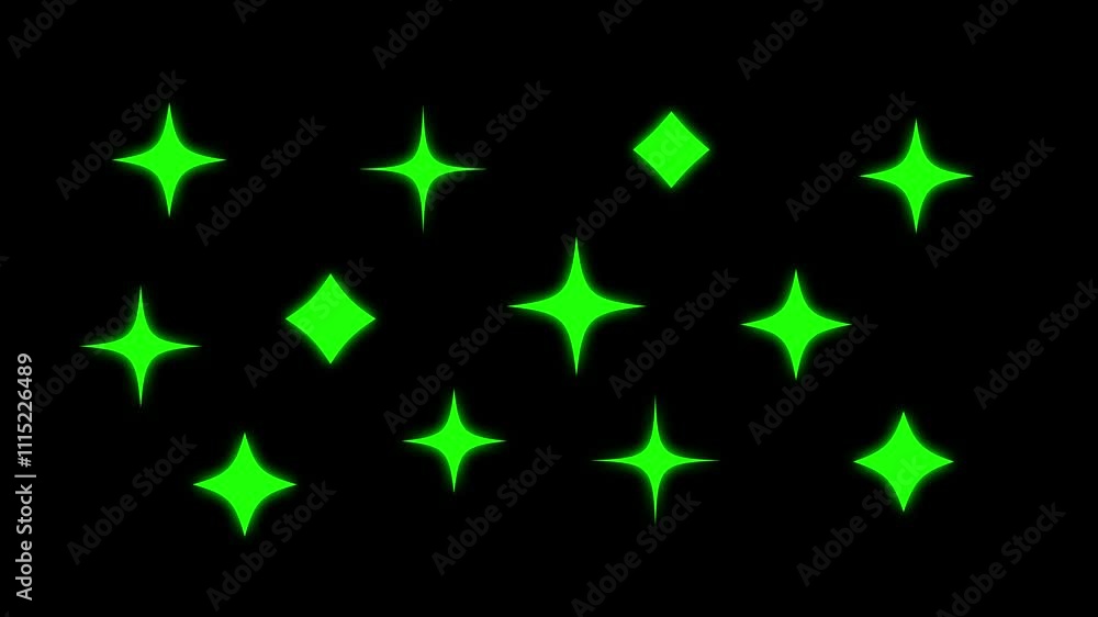 Twinkling stars animation, green stars sparkle on transparent ...