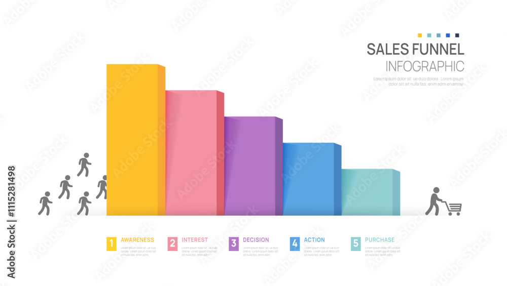 Infographic 5 label step Sales funnel diagram template for business ...