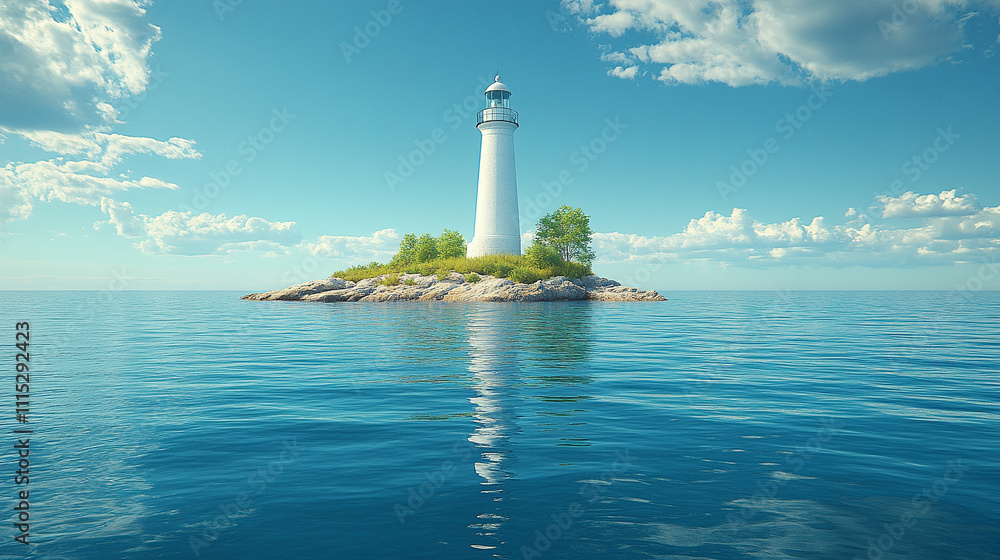 digital lighthouse glowing brightly in a dark ocean landscape ...