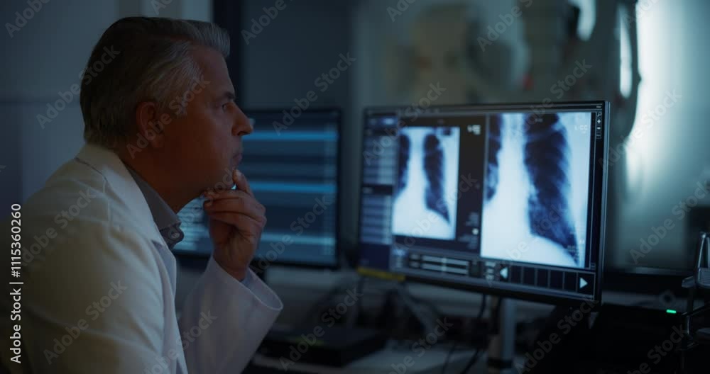 Experienced Radiographer Examines Chest X-rays on Multiple Computer ...