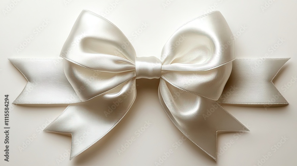 Realistic white ribbon bow with elegant folds, tied in the center ...