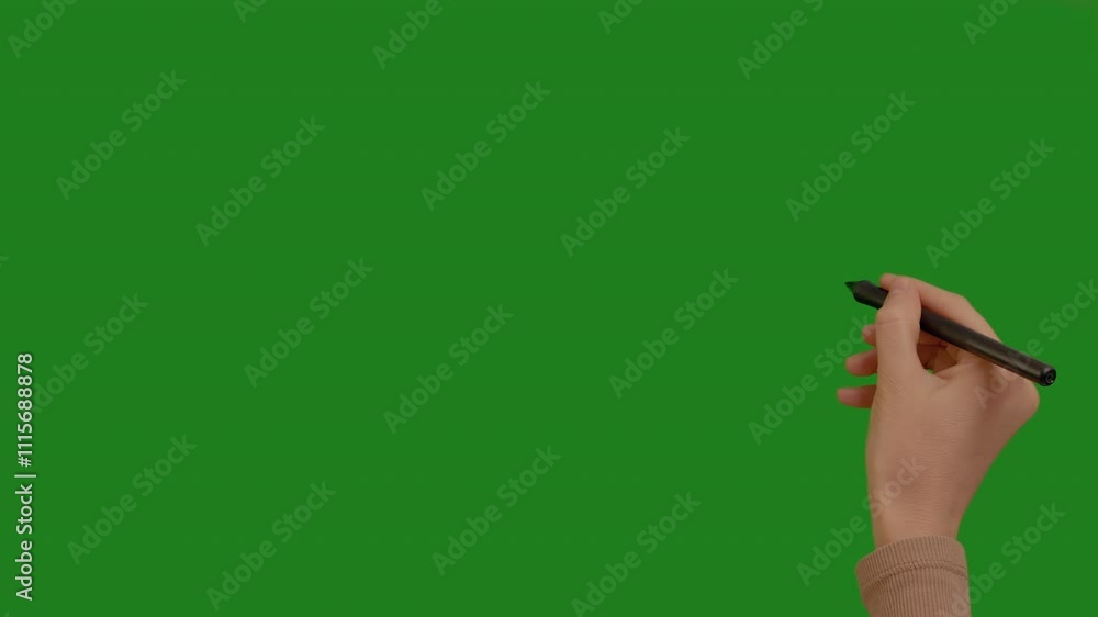 Woman hand drawing vertical and horizontal lines of pen on chroma key ...