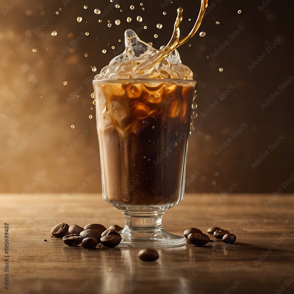 Ice Coffee Splash with Condensation and Coffee Beans, Generative AI ...