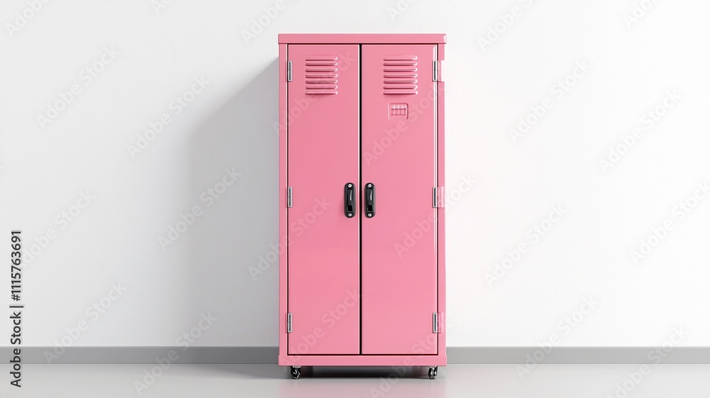 Bright pink school locker standing isolated against a clean white ...