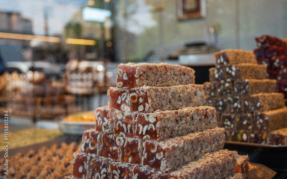 Display with traditional turkish delights. Turkish sweets in the ...