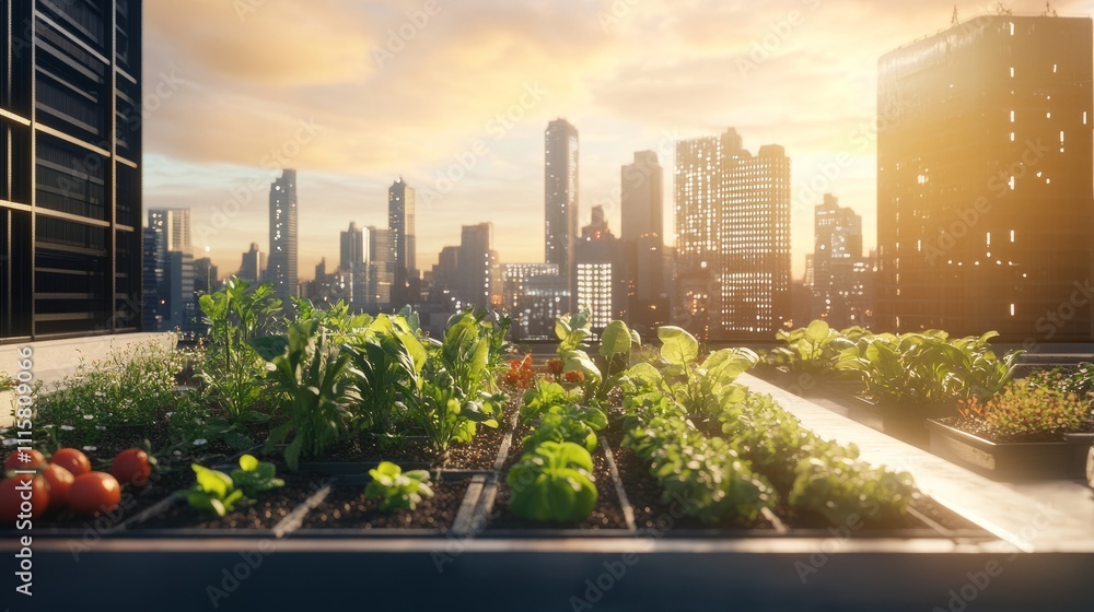 Eco-friendly urban terrace garden with holographic soil preparation ...