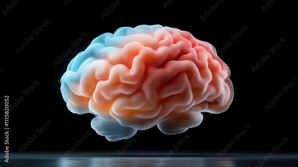 Delicate rendering of a human brain in pastel colors, exuding serenity ...