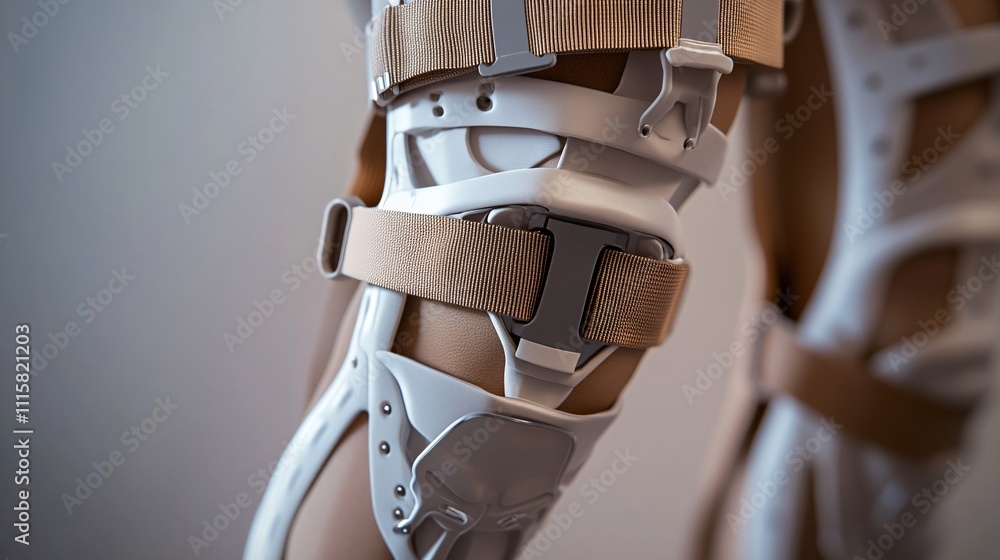 118.A high-resolution image of an orthopedic leg brace fitted to an ...