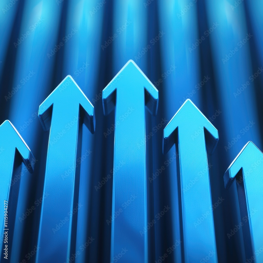 Abstract blue background with upward arrows representing growth ...