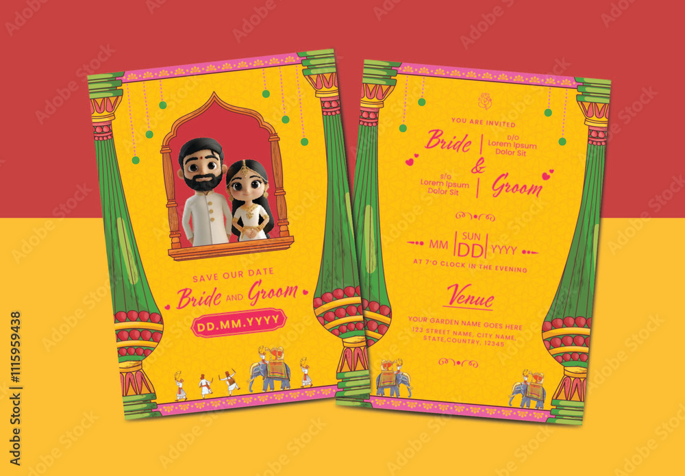 Fully editable, Hindu Wedding Invitation Card Design with 3D Render ...