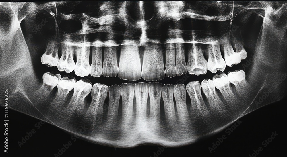 Dental X-ray Image Showing Full View of Upper and Lower Teeth with ...