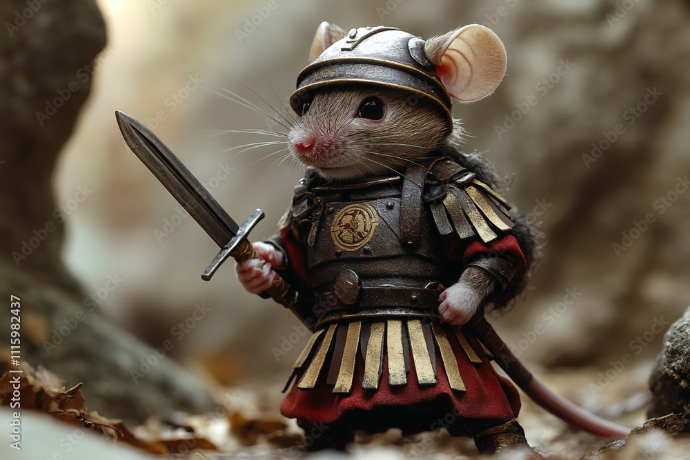 Photo & Art Print A mouse in Roman centurion armor holding a short ...