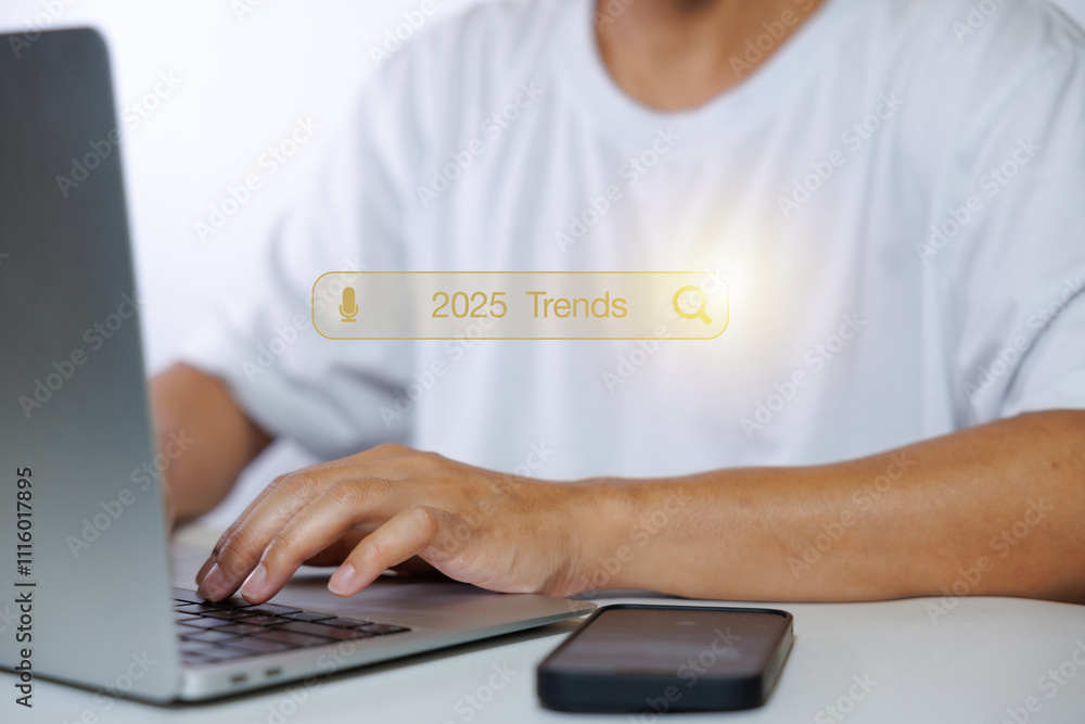 Touching to search engine bar with 2025 trends wording for marketing ...