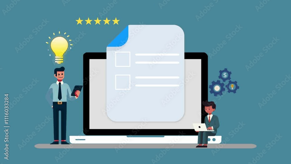 Flat Design Animation of a Form Displayed on a Monitor Screen ...