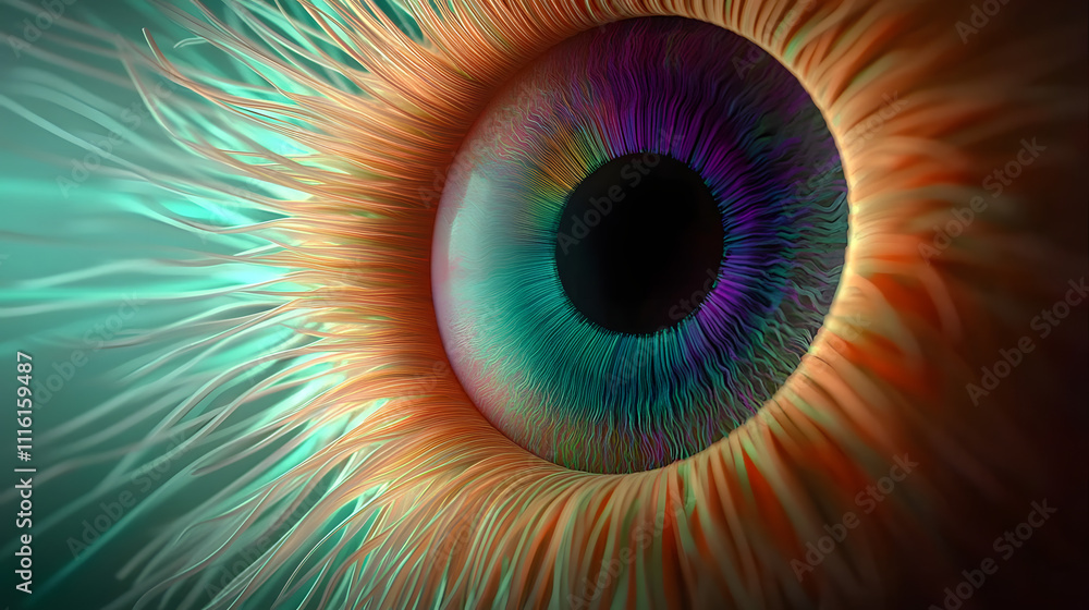 Human multicolored iris of the eye animation concept. Rainbow lines ...