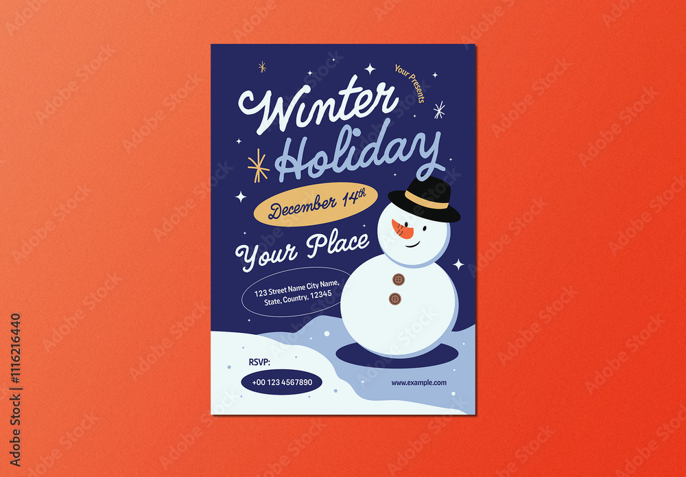 Blue Flat Winter Holiday Flyer Set Layout Stock Template | Adobe Stock