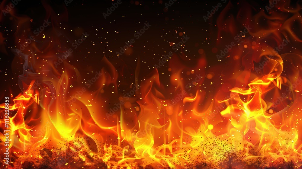 Fire spark overlay with smoke and flame background. Grill heat glow ...