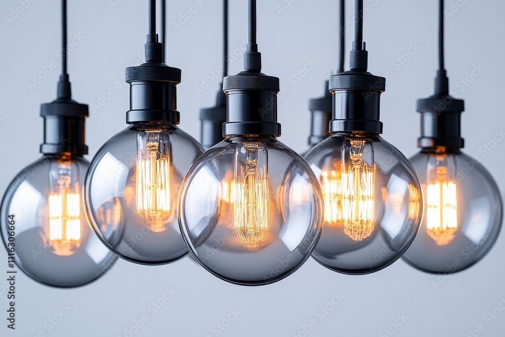 Modern Smoked Glass Pendant Lights with Edison Bulbs Stock Photo ...