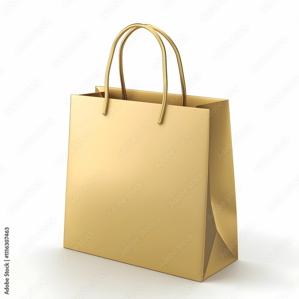 Elegant golden shopping bag displayed against a plain background for ...