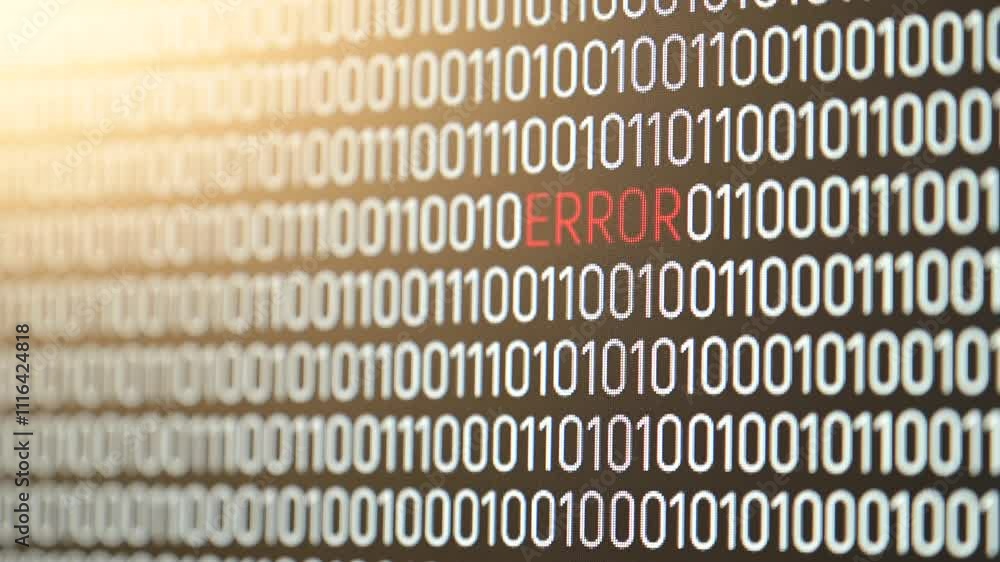 Error in binary code concept. Screen matrix with 1 and 0 digits, red error inscription between ...