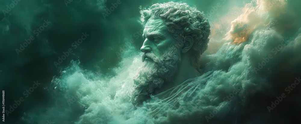 statue of marcus aurelius reimagined as a superhero with a chaotic ...