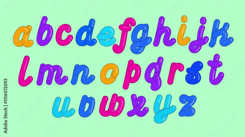 Appearing English alphabet. Animated A-Z colorful stroke line glossy ...