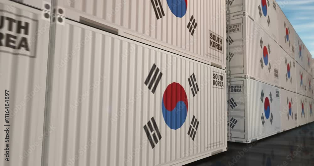 South Korea export production and import cargo containers in row ...