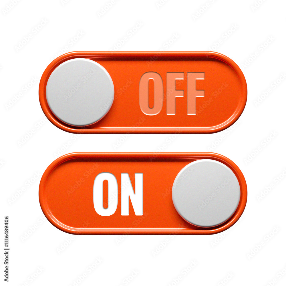 3D on off button for ui ux design. Turn on and turn off button. 3d ...