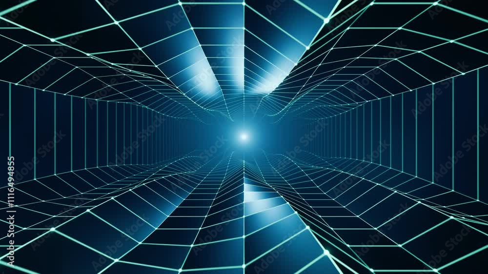 Synthwave Grid Background Loop with Waving Low-Poly Wireframe, Blue ...