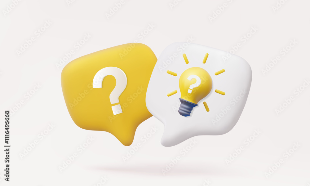 3D vector question mark with light bulb isolated on pastel background ...