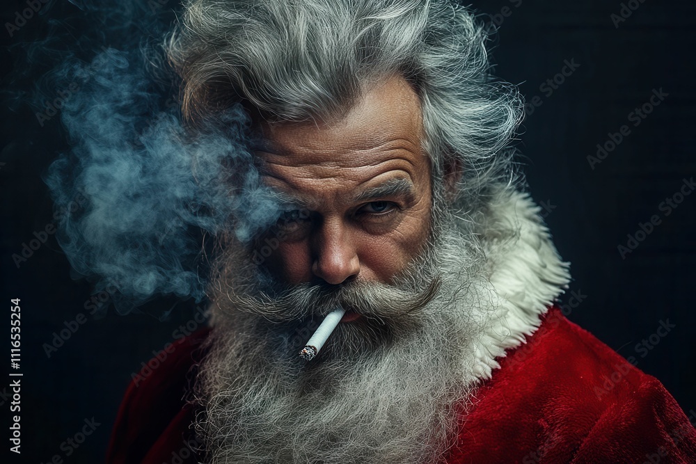 A wild Santa Claus with a mohawk, smoking tobacco, creates a risky ...